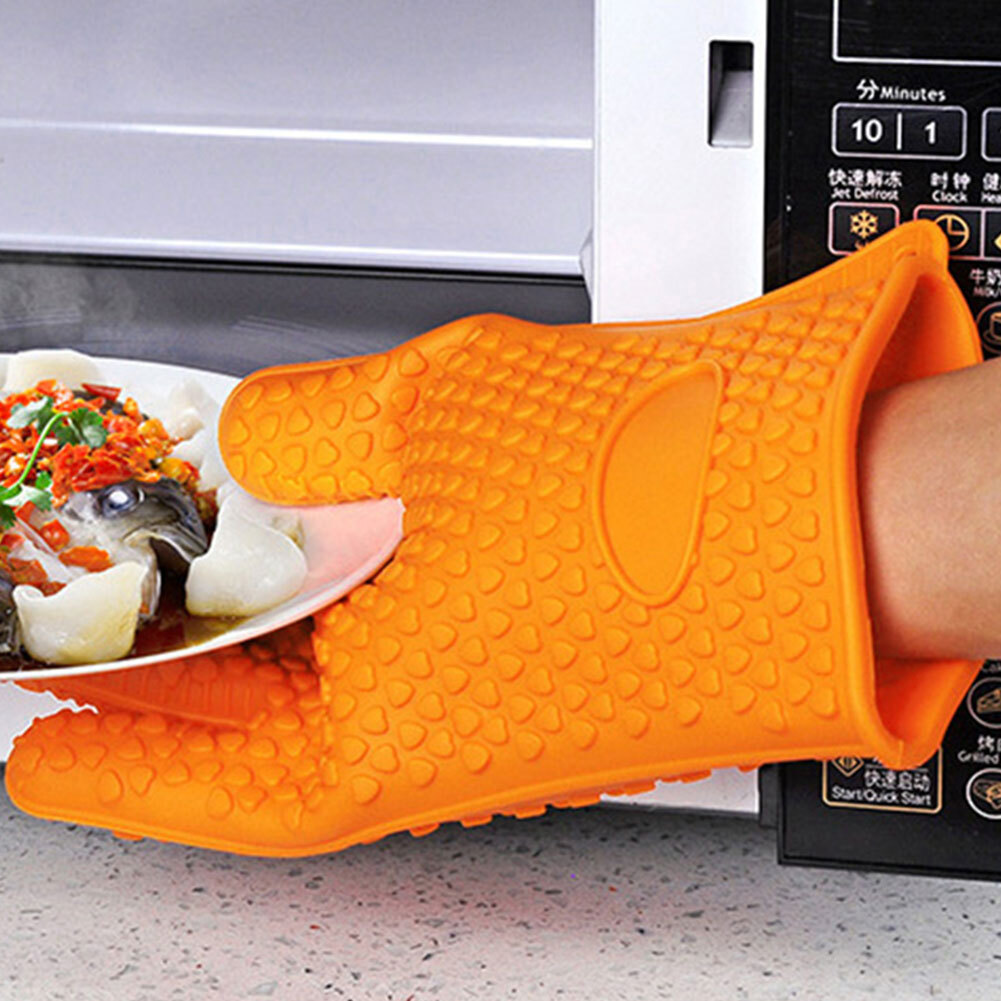Kitchen Heat Resistant Silicone Glove Oven Pot Holder BBQ Cooking Mitt ...