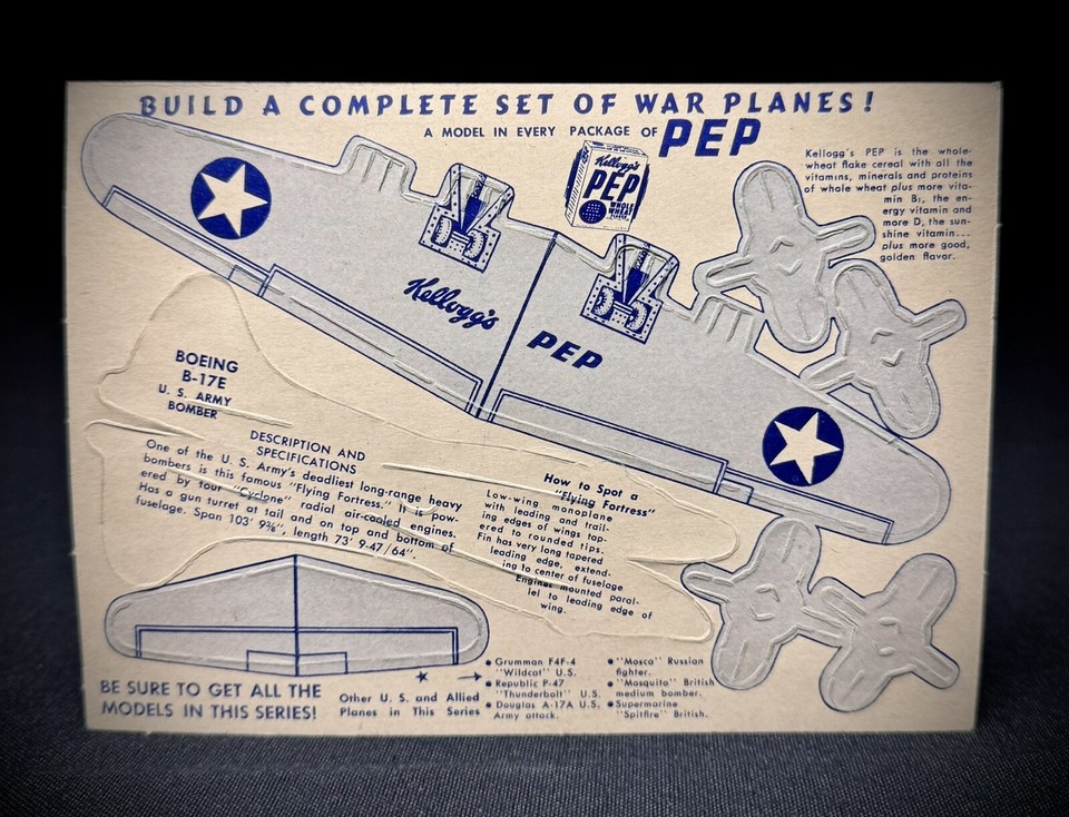Antique Lot of 2, Kellogg WW2 PEP Model Warplane Series, Paper Cut-Out ...