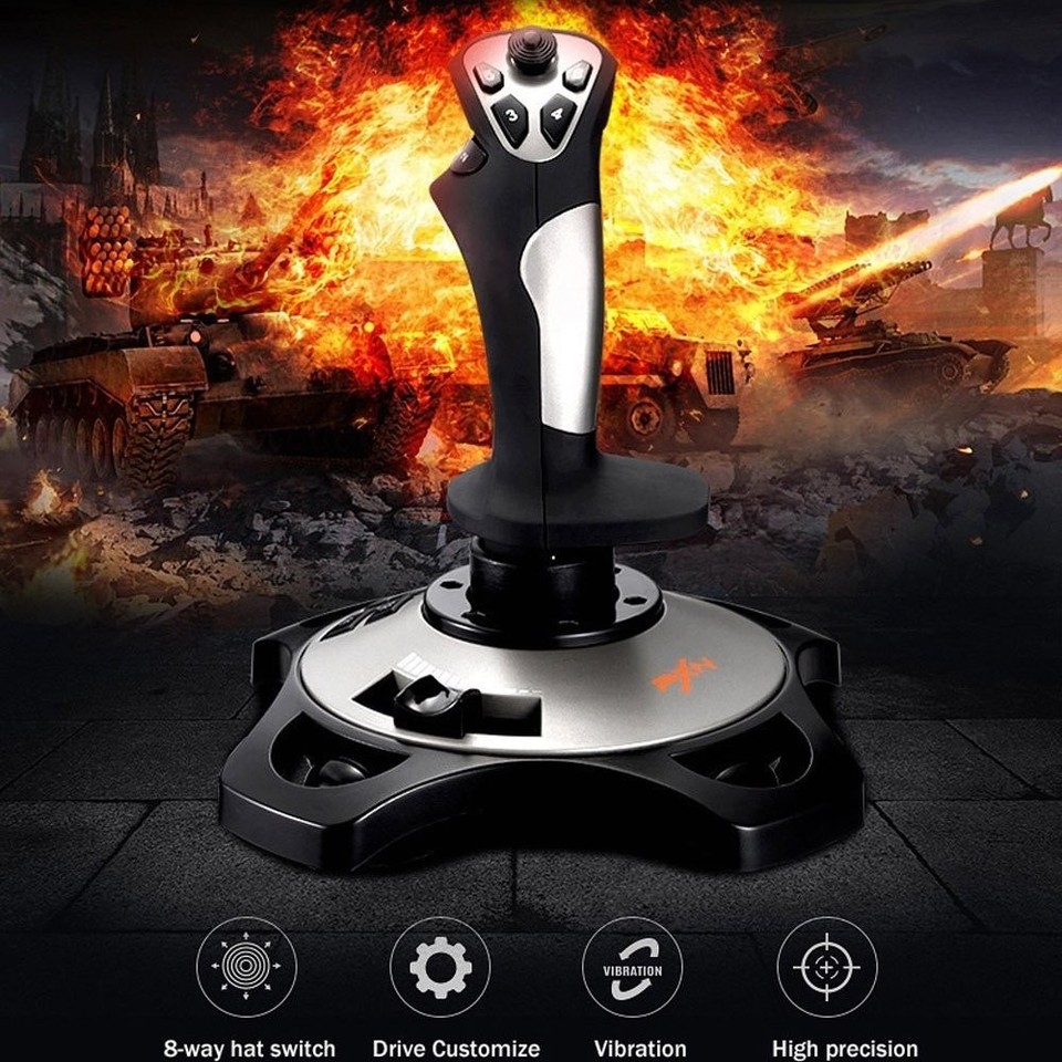 USB Flight Simulator Joystick with Vibration & Throttle for Windows PC ...