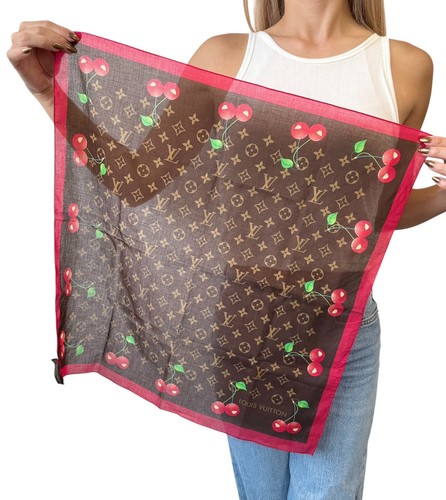 LOUIS VUITTON Vintage LV Monogram Cherry Scarf Wrap Takashi Murakami ...