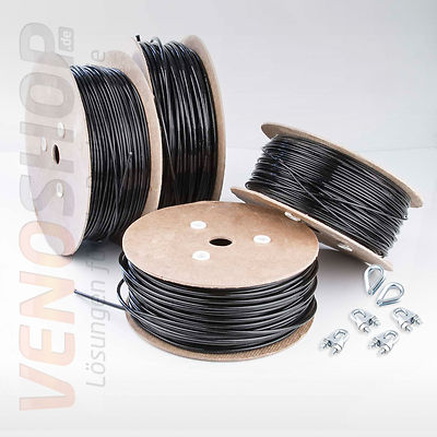 SCHWARZ: STAHLSEIL PVC SET: 2 Kauschen 4 Klemmen Seil Seile Drahtseil ...