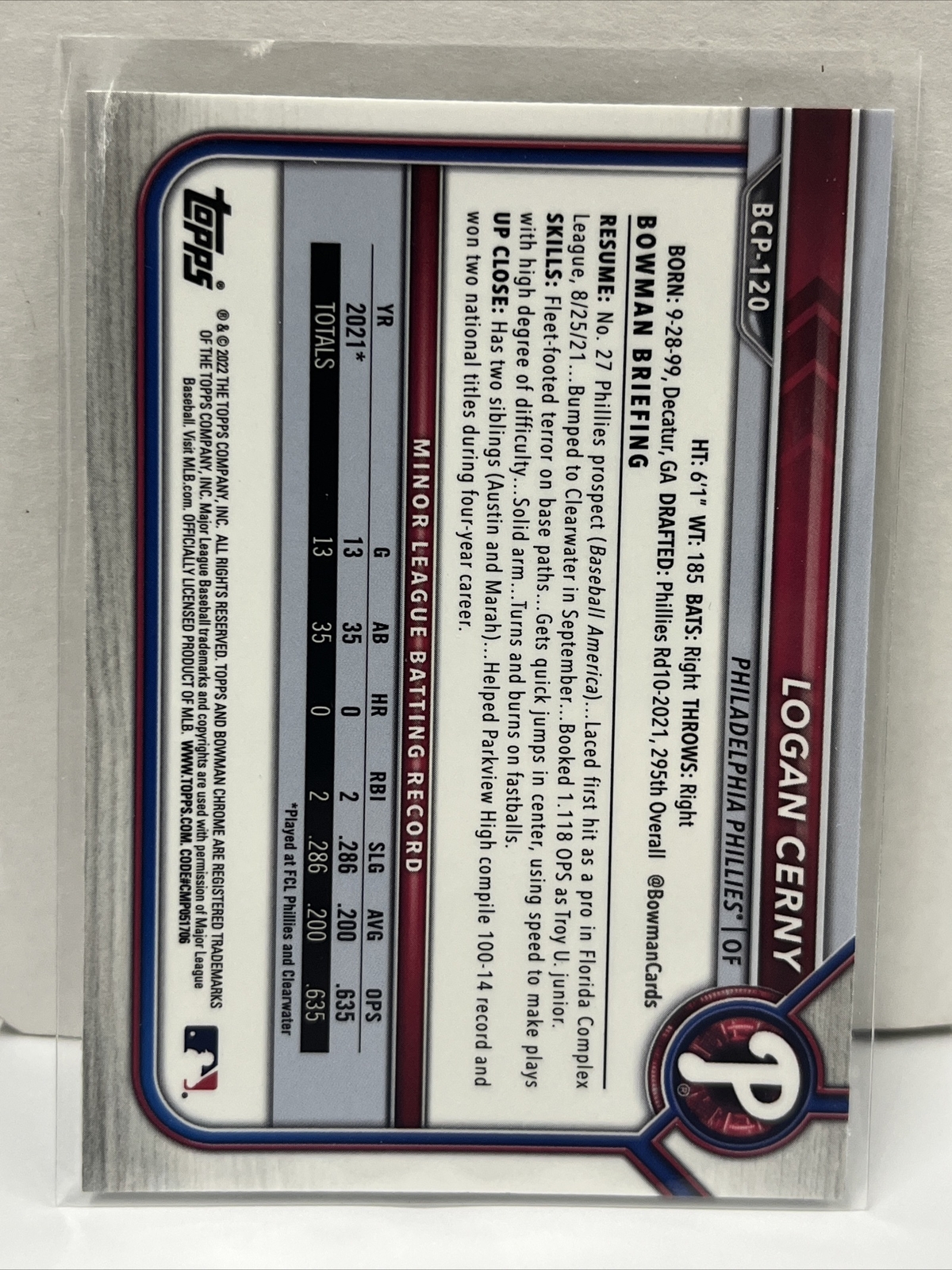 2022 Bowman Chrome 1st BCP-120 Logan Cerny | eBay