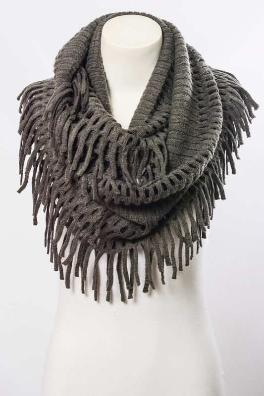 Dark Gray Chenille Fringe Infinity Scarf Tassel Honeycomb Winter Soft ...