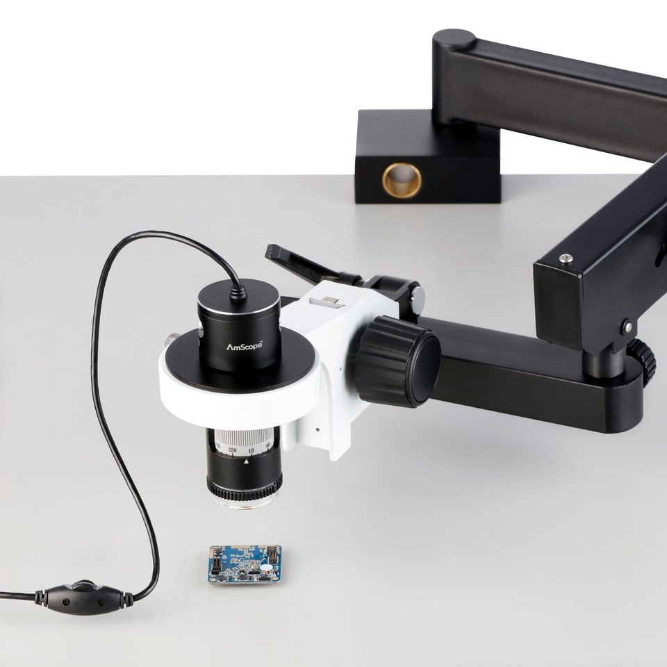 AmScope 10X-280X 8.3MP Handheld USB LED Microscope + Articulating Arm w ...