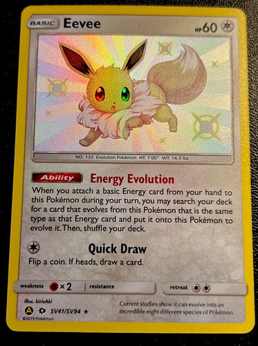 Shiny Eevee SV41/SV94 MINT Rare Holo Hidden Fates Shiny Vault Pokemon ...