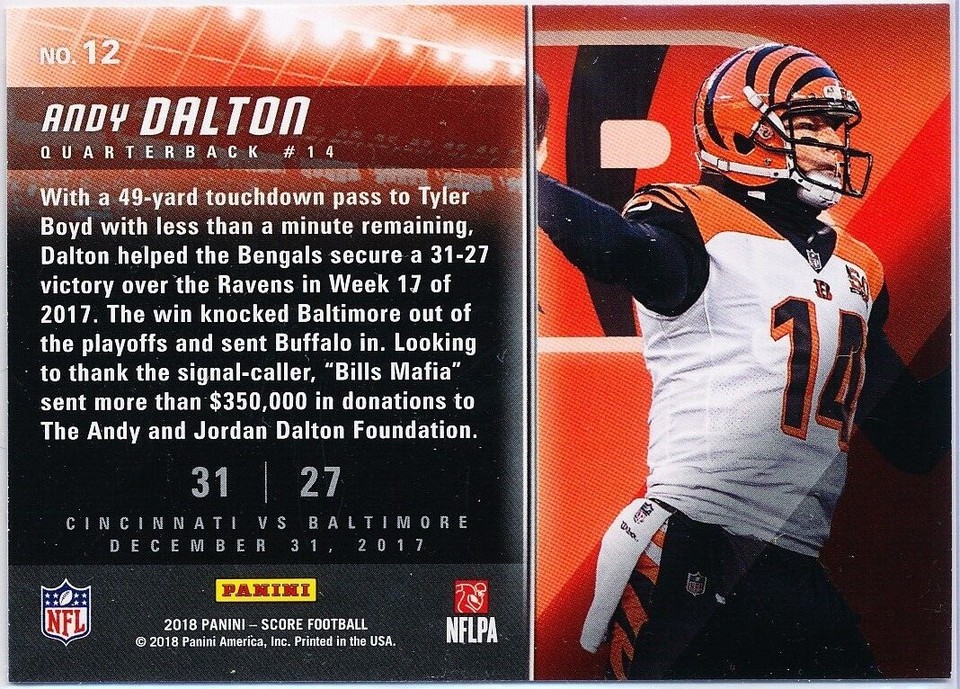 Andy Dalton 2018 Score Football Scoreboard #12 Cincinnati Bengals | eBay