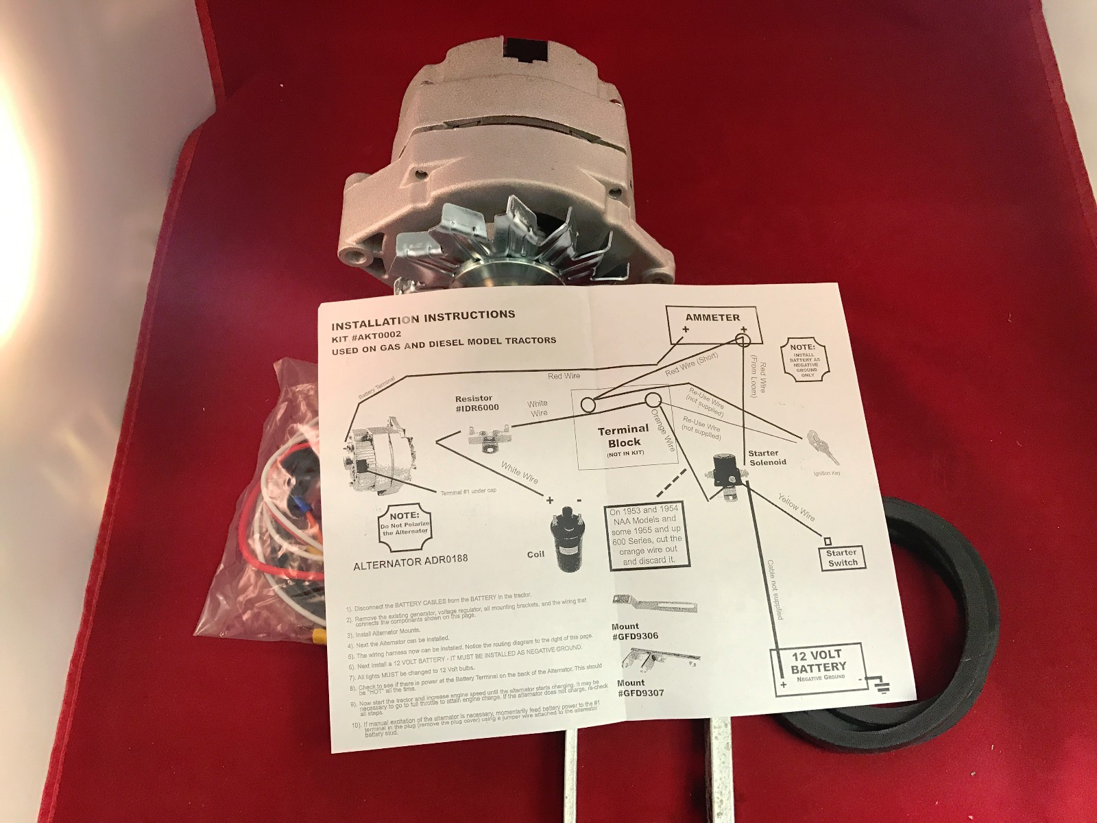 Ford 600 4000 Tractor Generator to Alt Conversion Kit 12V with Belt