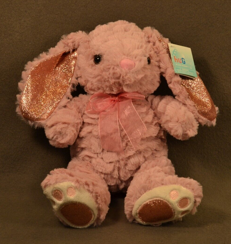Hug Me Pink Fluffy Bunny Rabbit Sparkle Ears Stuffed Plush Animal 12 ...