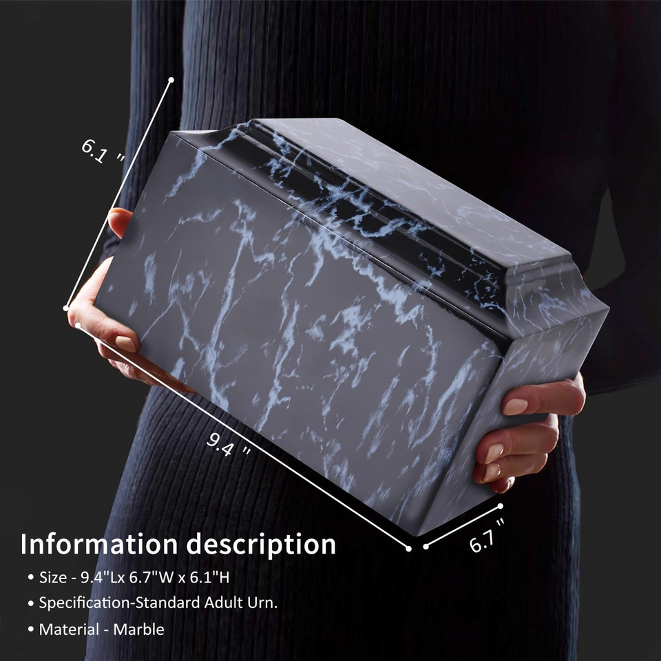 Elegant Black Marble Cremation Urn Vault for Adult Ashes - Ground ...