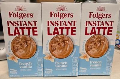 3 BOXES Folgers Instant French Vanilla Latte coffee mix just add water ...