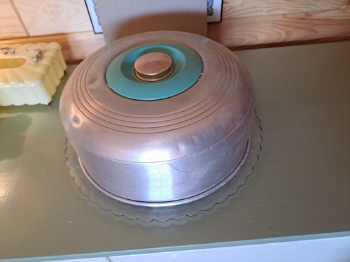 Vintage Kromex Aluminum Cake Server Glass Plate Turquoise Blue | eBay