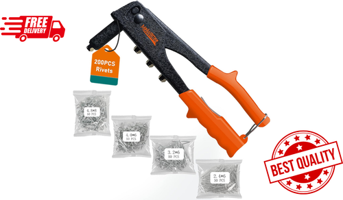 Heavy Hand Riveter Rivet Gun Professional Pop Rivet Gun Kit with 200pcs ...