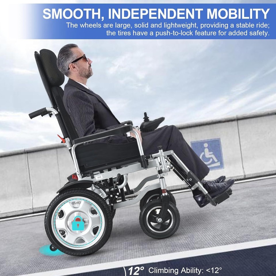 Foldable Reclining Electric Wheelchair Lightweight Mobility Aid ...