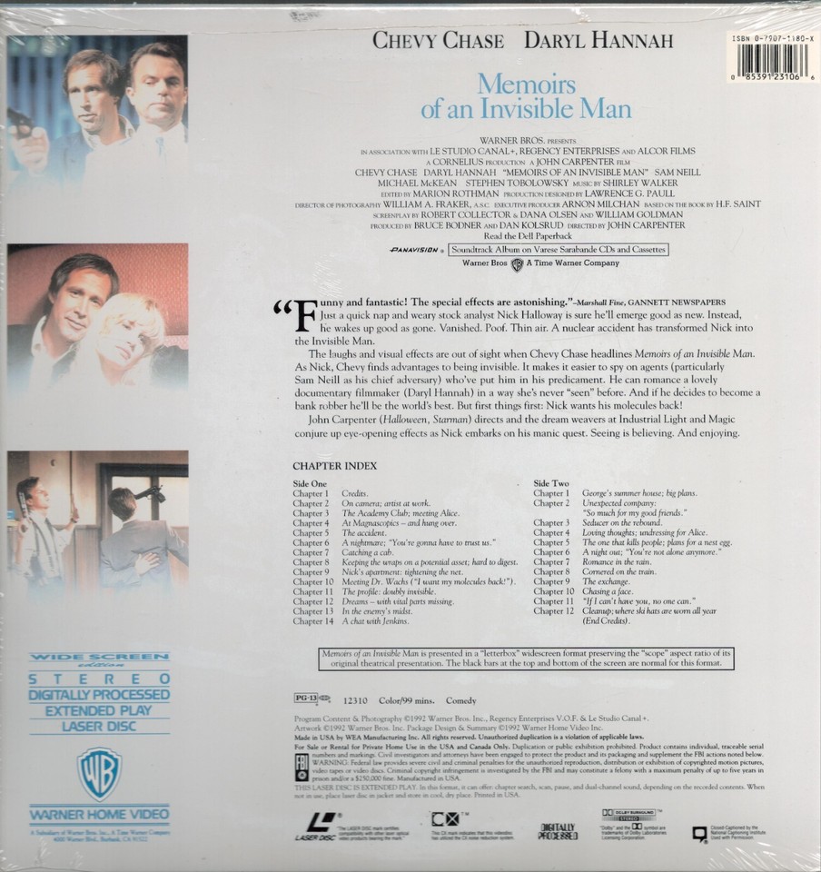 Memoirs of an Invisible Man (Laserdisc, 1992) *New/Sealed*RARE ...