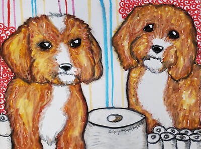 CAVAPOO Hoarding Toilet Paper Art Print 5 x 7 Dog Collectible Signed by Artist | eBay