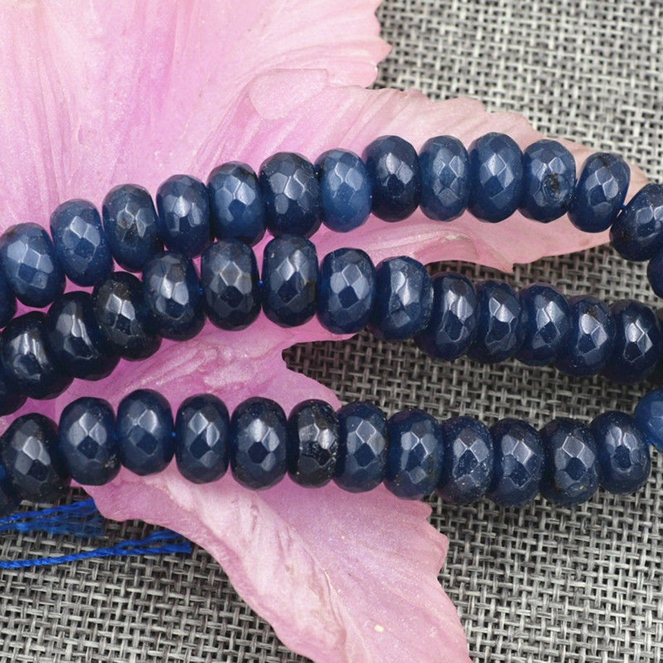 Natural 6x10mm Faceted Dark Blue Jade Abacus Gems Rondelle Loose Beads ...
