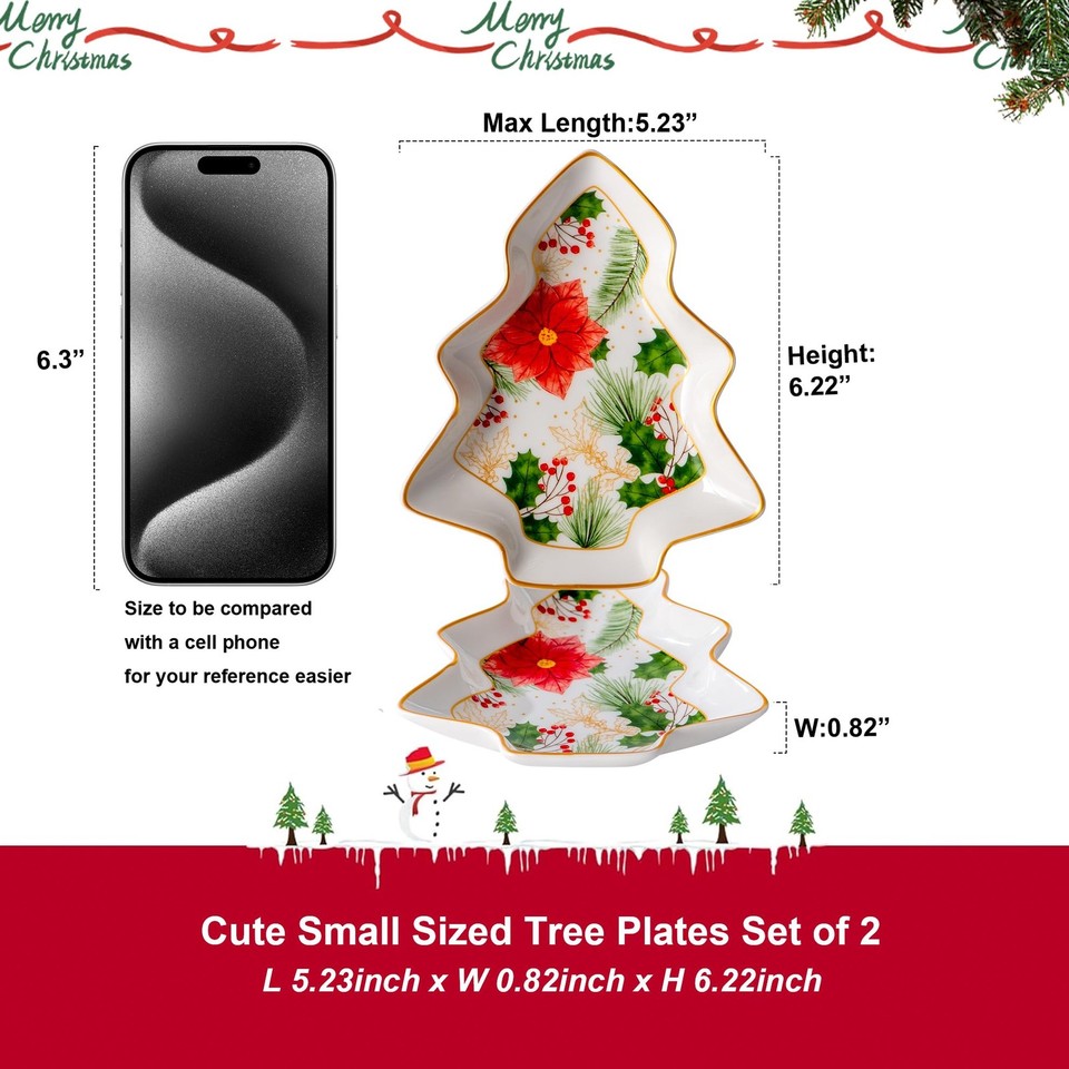 Best 6 Inch Christmas Tree Shape Party Plates Holiday Serving Tray ...