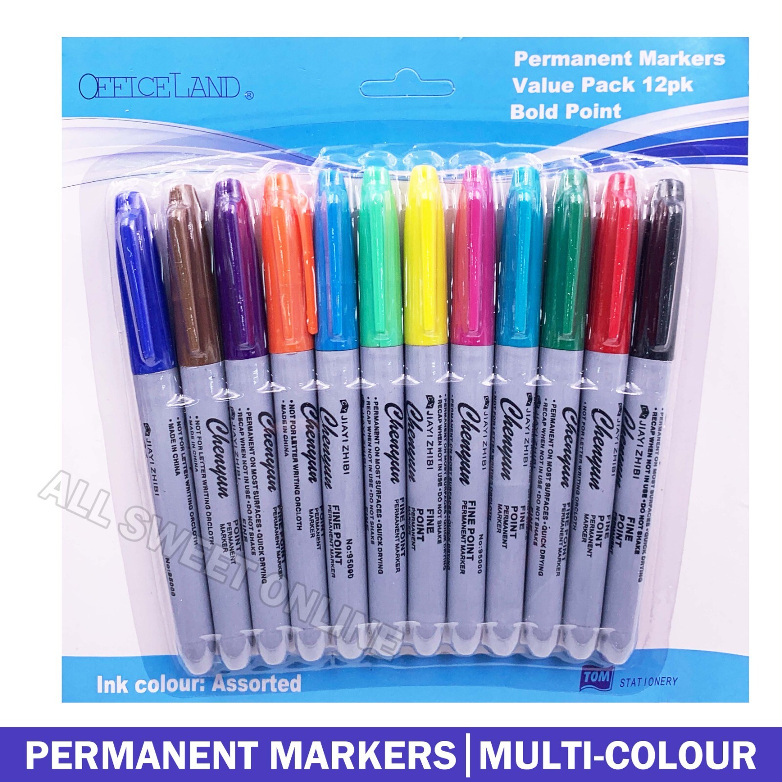 12pk Coloured Permanent Marker Assorted Markers Pen Office Stationery ...