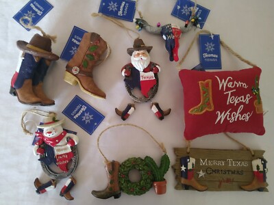 Texmas Tidings Xmas Ornaments Decor Cowboy Boots Santa Snowman Skull U ...