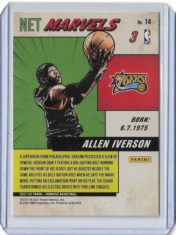 ALLEN IVERSON 2021-22 DONRUSS NET MARVELS WHITE LETTER PRESS PROOF ...