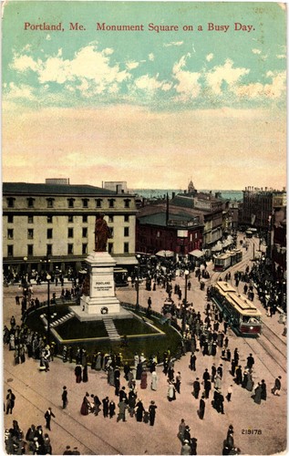 Monument Square on a Busy Day Portland Maine Divided Postcard c1914 | eBay