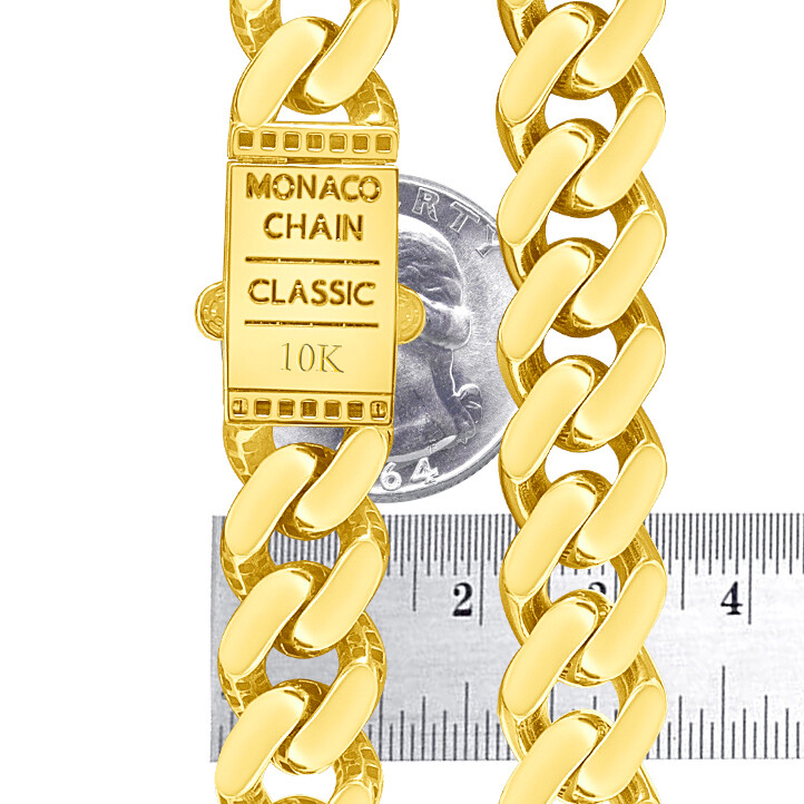 10K Yellow Gold Miami Cuban 13mm Royal Monaco Link Chain Bracelet 8" 8. ...