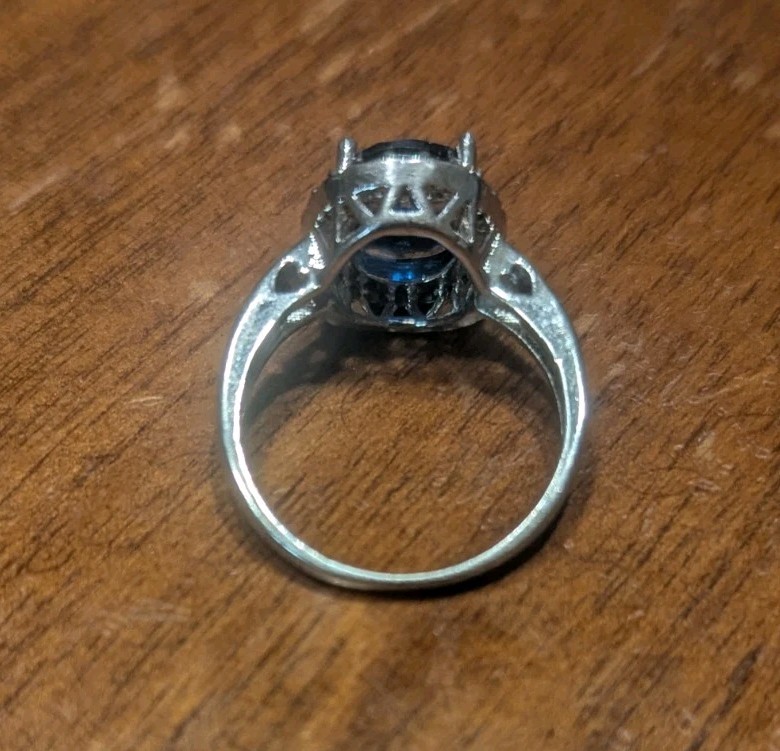 Sterling Silver Ring Size 9 Oval Blue Stone Halo 925 Marked Elegant ...