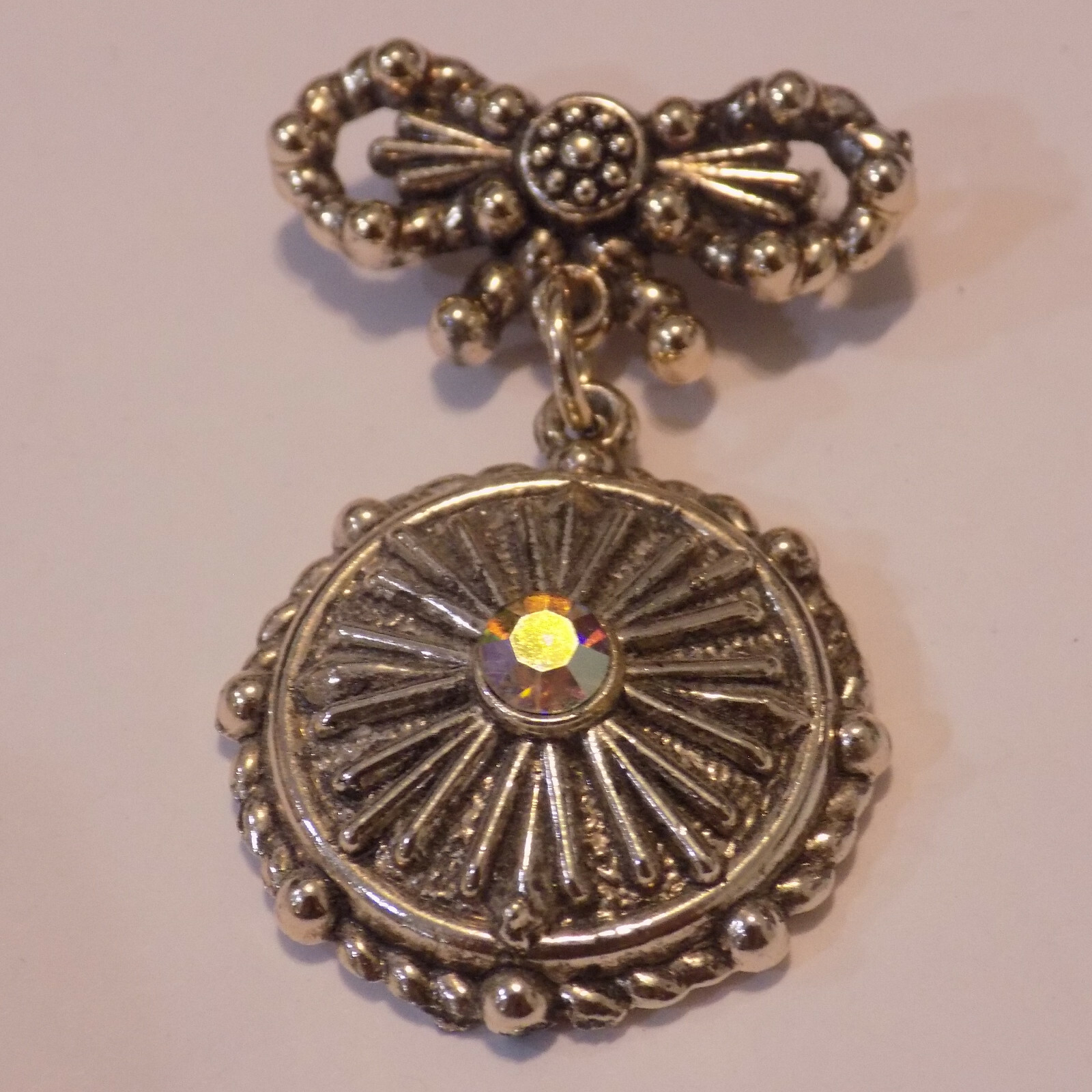 Vintage AJC Dangle Chain & Pendant Silver Tone Brooch Pin clear ...