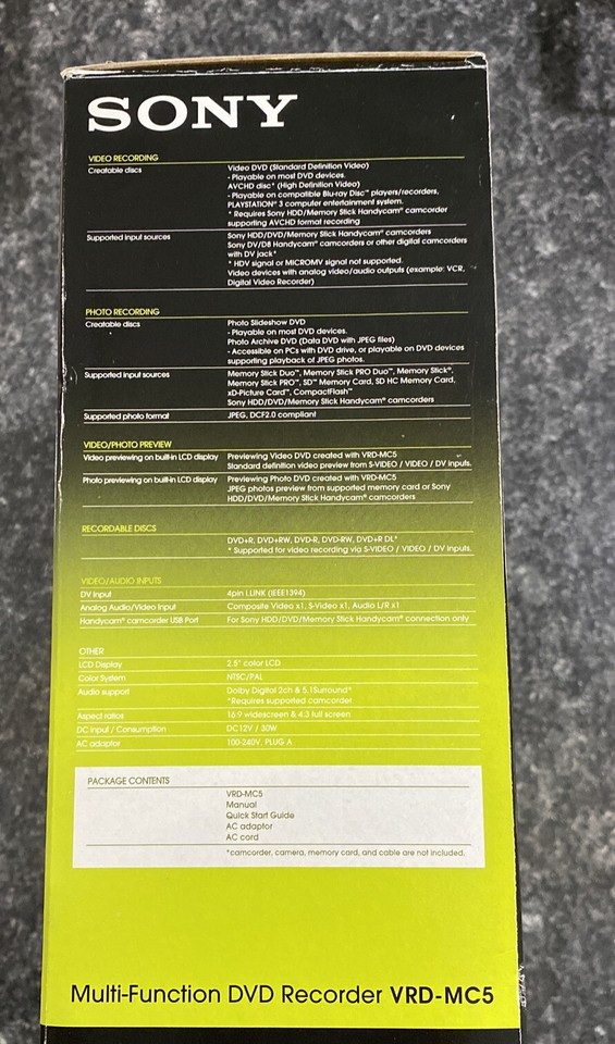 Sony DVD Direct Multi Function DVD Recorder VRD MC5 With Box! Tested ...