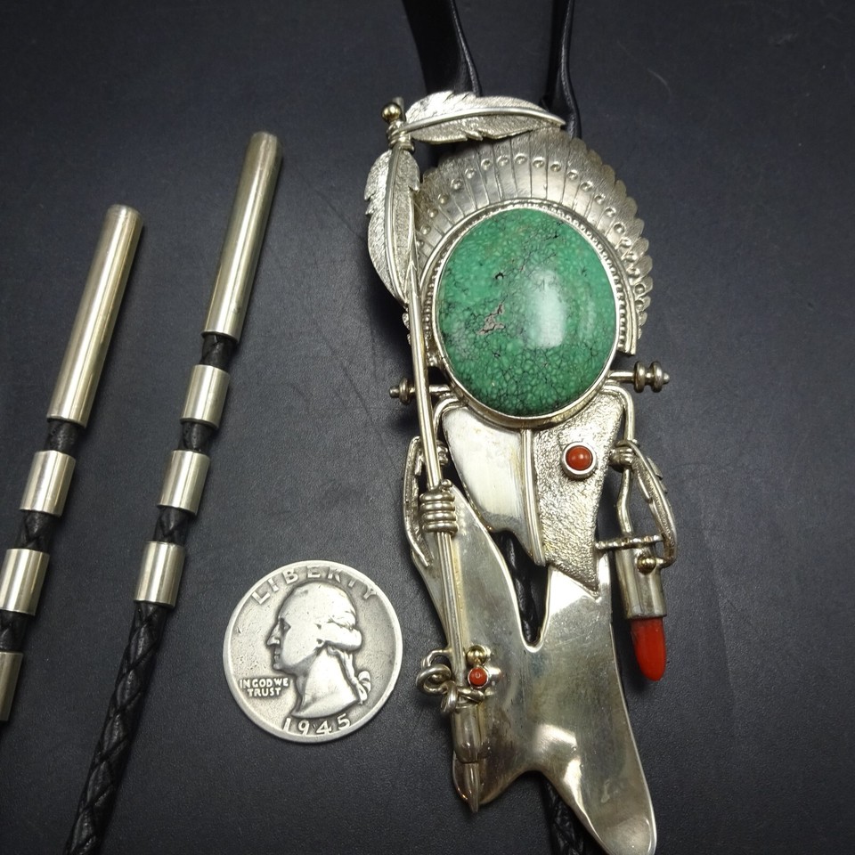 Spectacular RAY WINNER SterlingSilver 14K TURQUOISE CORAL Warrior Chief ...