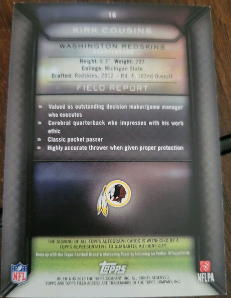 2015 Topps Kirk Cousins Auto :) | eBay