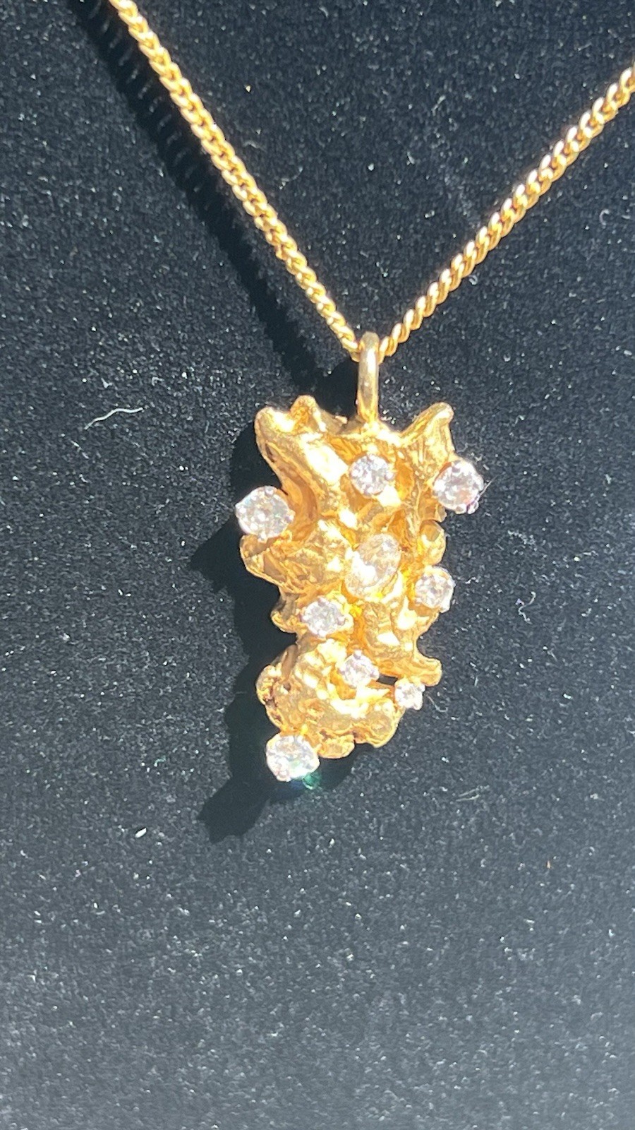 Custom 24kt Gold Diamond Nugget Pendant And Chain - Gem