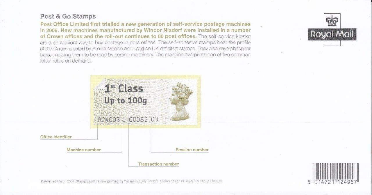 GB 2009 FAST STAMPS POST AND GO STAMPS PRESENTATION PACK P&G1 FS 1 SEE ...