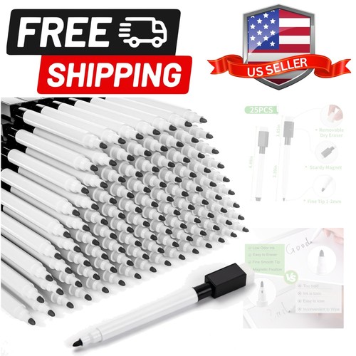 100 Pcs Black Magnetic Dry Erase Markers with Eraser Cap, White Board ...