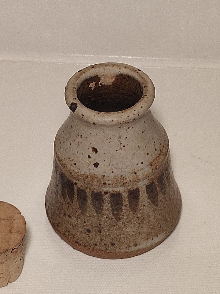 Stoneware Art Clay Pottery Herb Jar With Cork Lid Stopper 3.5” Artist ...