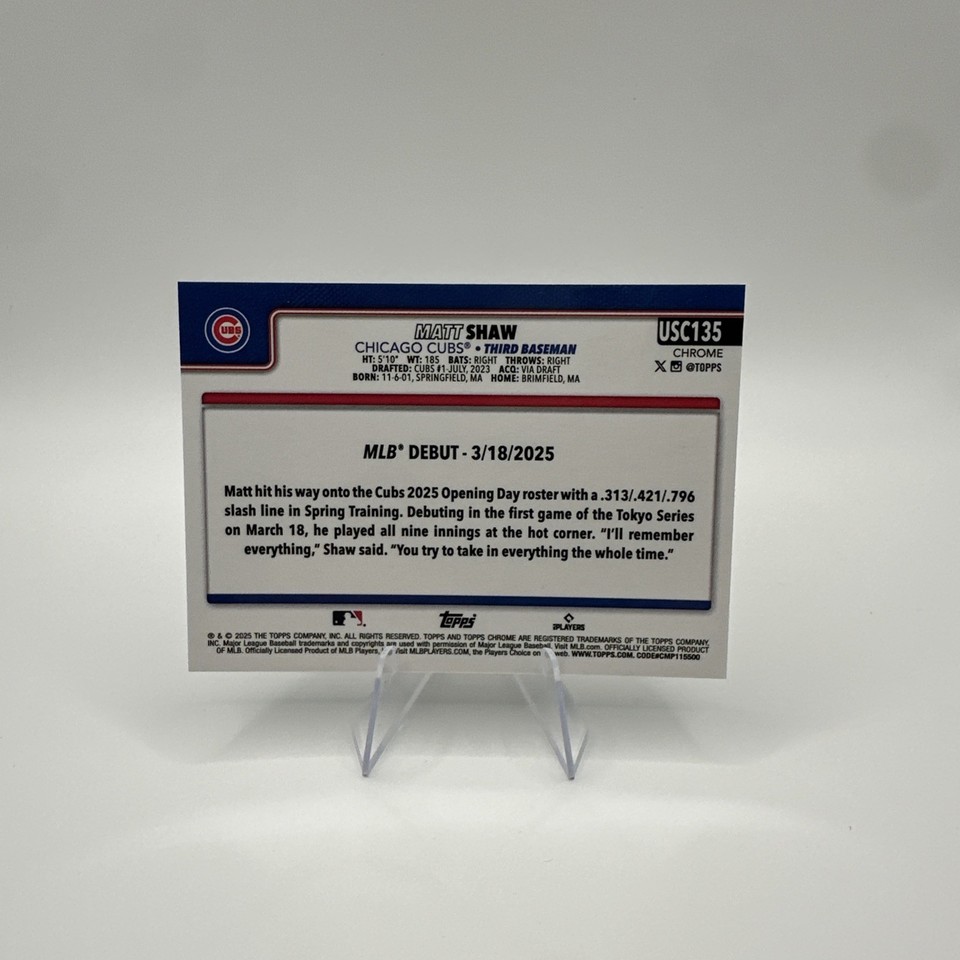 2025 Topps Chrome Update - Matt Shaw Refractor RC #USC135 | eBay