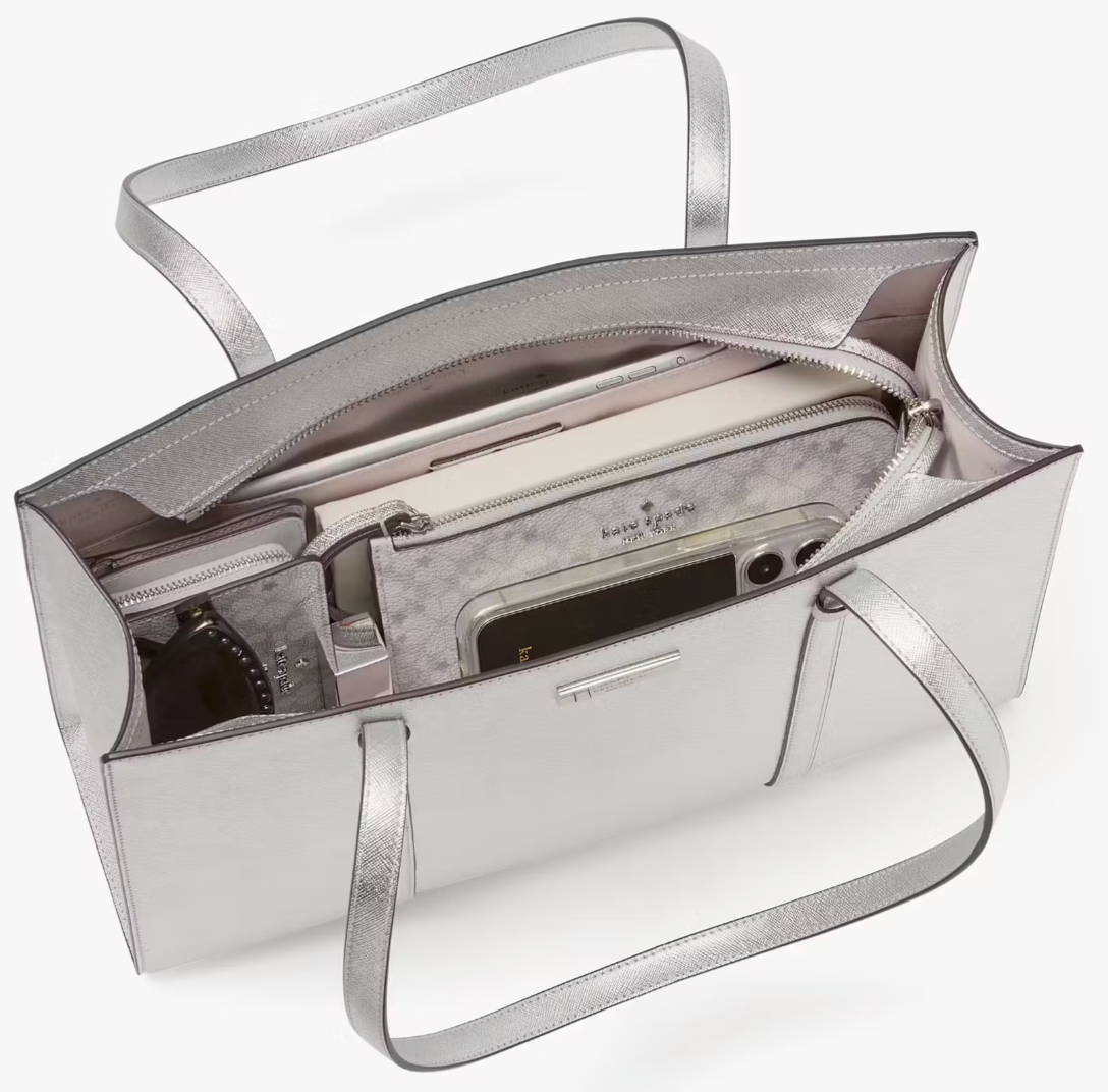 Kate Spade Kenzie Large Tote Bag KI965 Metallic Silver Purse NWT $359 ...