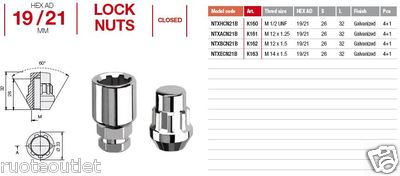 K163 KIT 4 DADI ANTIFURTO M14x1,5 CHIAVE 19/21 X HONDA LEGEND, HONDA ...