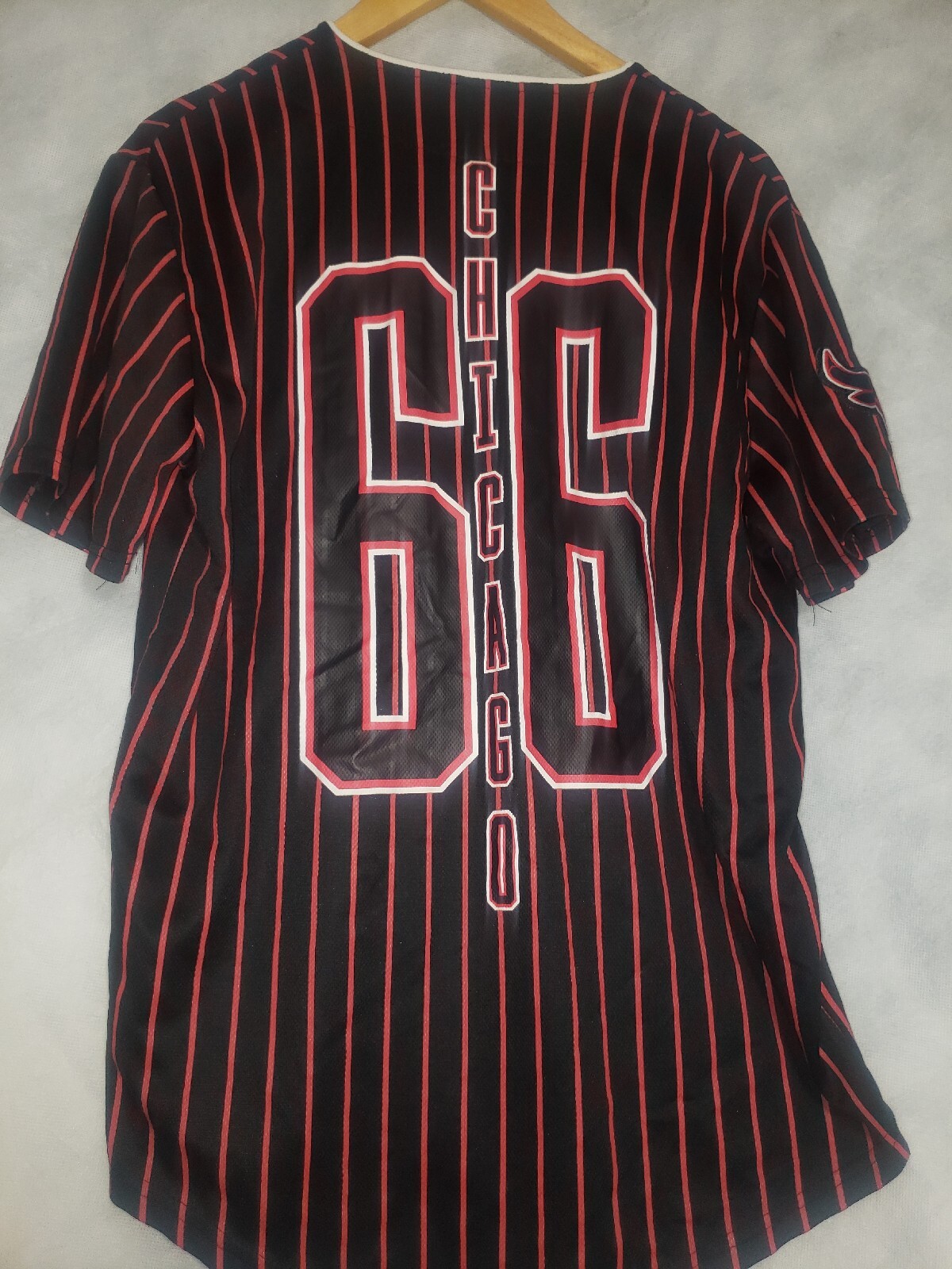 Vintage Starter Chicago Bulls Pin Stripe Jersey NBA Basketball Button ...