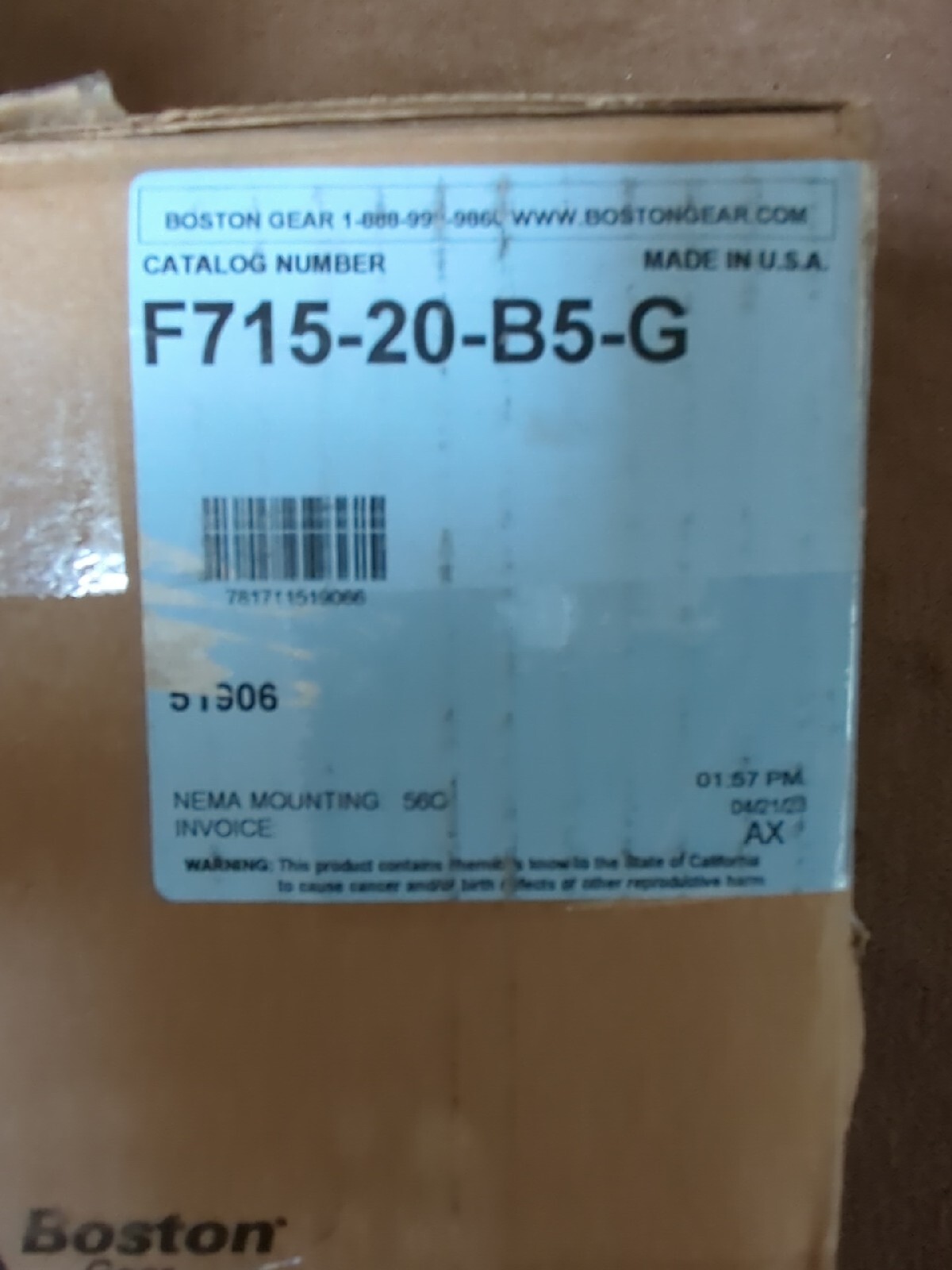 BOSTON GEAR # F715-20-B5-G, Speed Reducer, C-Face, 56C, 20:1 | eBay