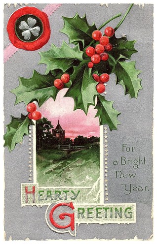 Hearty Greeting mistletoe silver embossed New Year Postcard | eBay