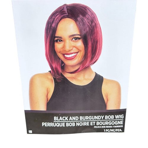 Black Burgundy Short Bob Wig Costume Cosplay Party Hairpiece One Size ...