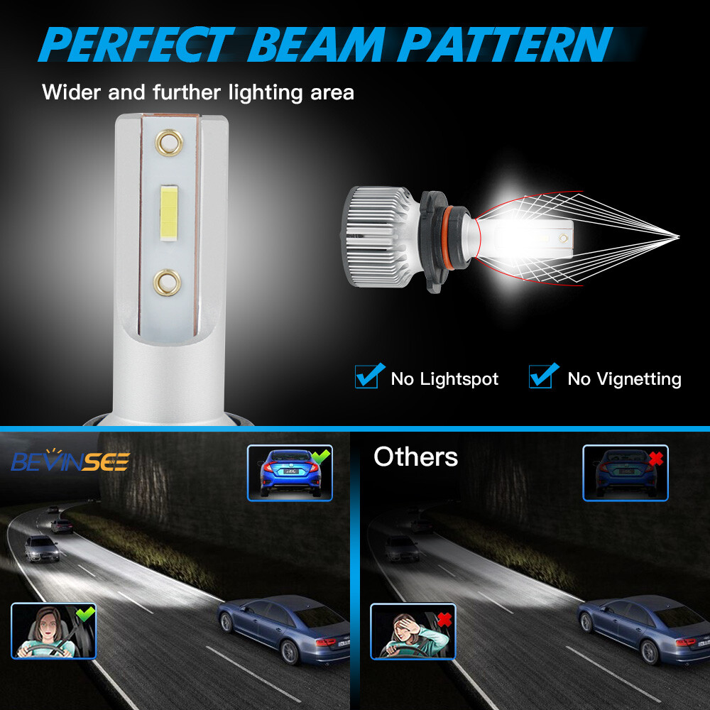 Bevinsee 9005 HB3 LED Headlight Globes Replace Kit 60W 6000LM Hi Low ...