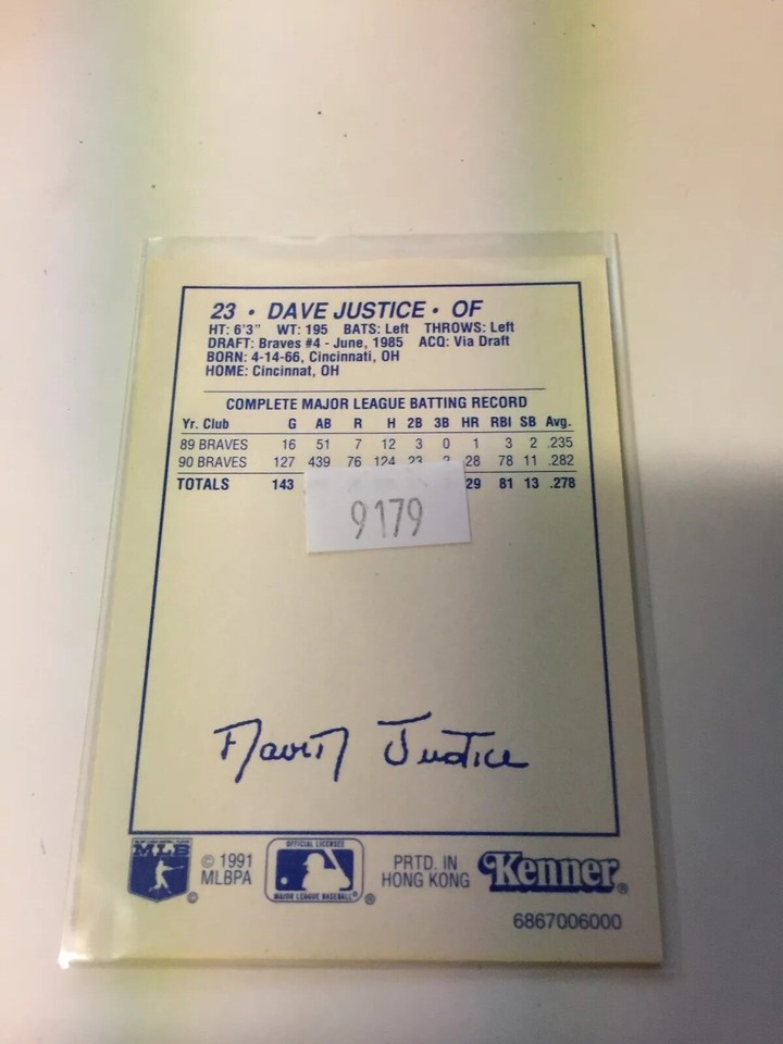 1991 Starting Line Up David Justice Card **09179 | eBay