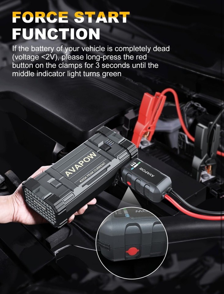 AVAPOW 4000A Peak Car Battery Portable Jump Starter 12V BRAND NEW ...