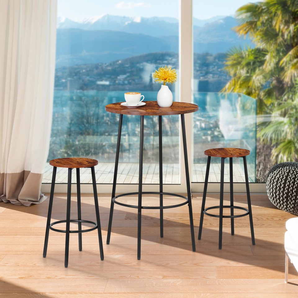 3 Piece Small Dining Table Set Round Bistro Counter Height Bar Table ...