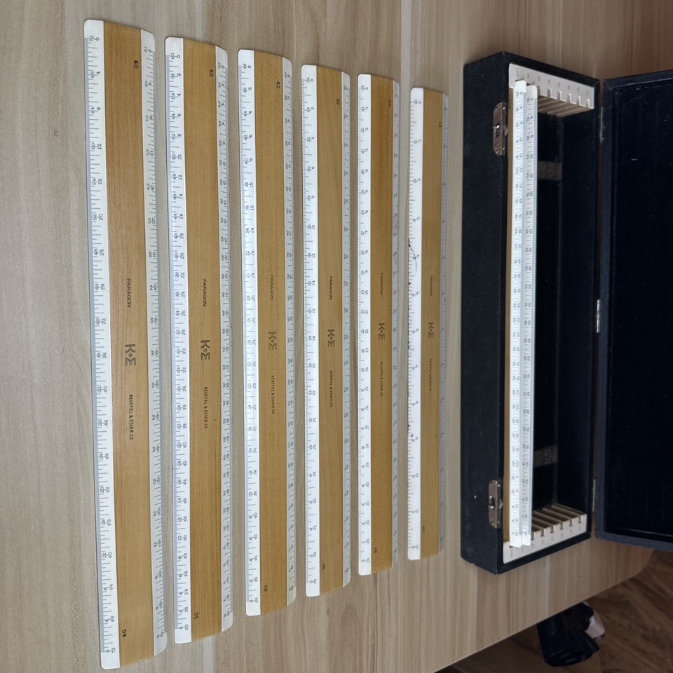Keuffel & Esser Paragon Engineer Drafting Scale Ruler Set of 8 Vintage ...