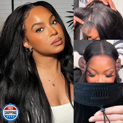 Pobokix Drawstring V Part Wigs Human Hair 220% Density Yaki Straight ...