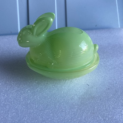 L E Smith Jadeite green glass bunny/rabbit covered candy dish 4 1/2” | eBay