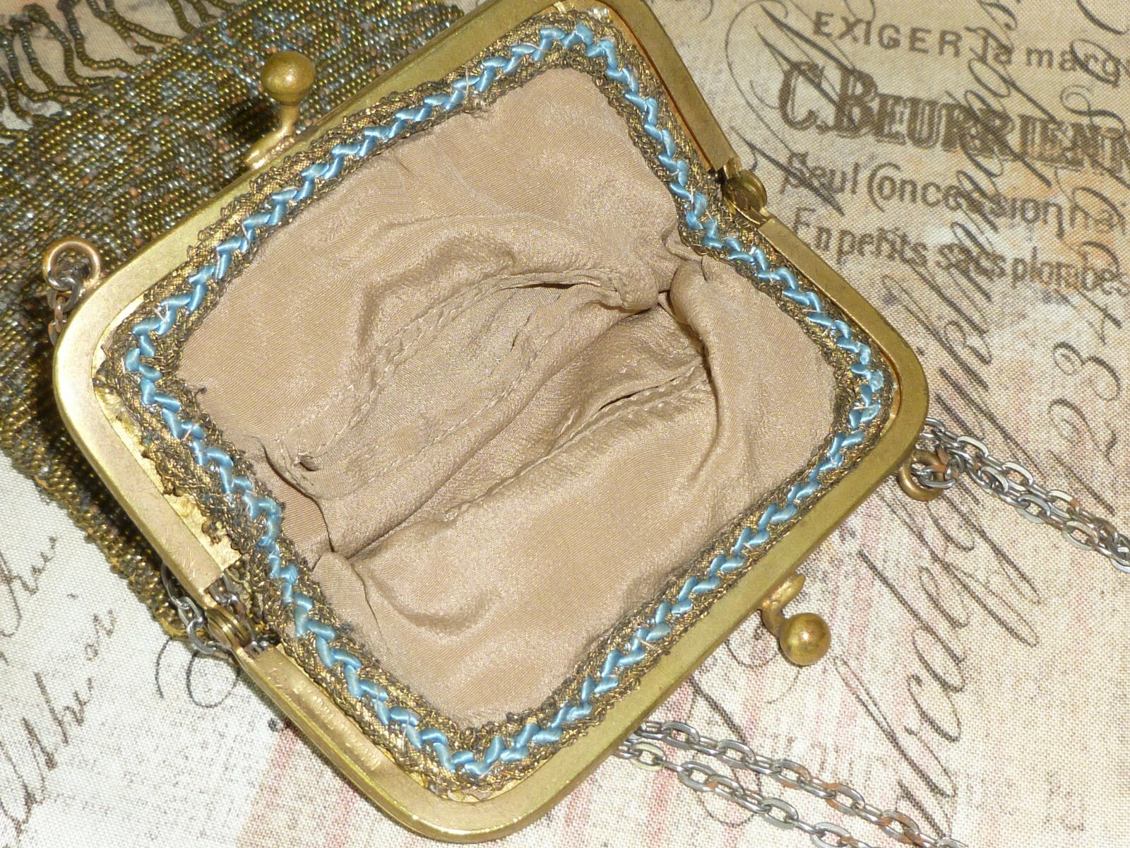 ANTIQUE EARLY 1900s Beaded Bag French Purse VTG Handbag Gold Silver ...